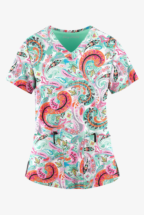 Easy STRETCH Charming Swirls Jade Mint Top, Stretch Scrubs
