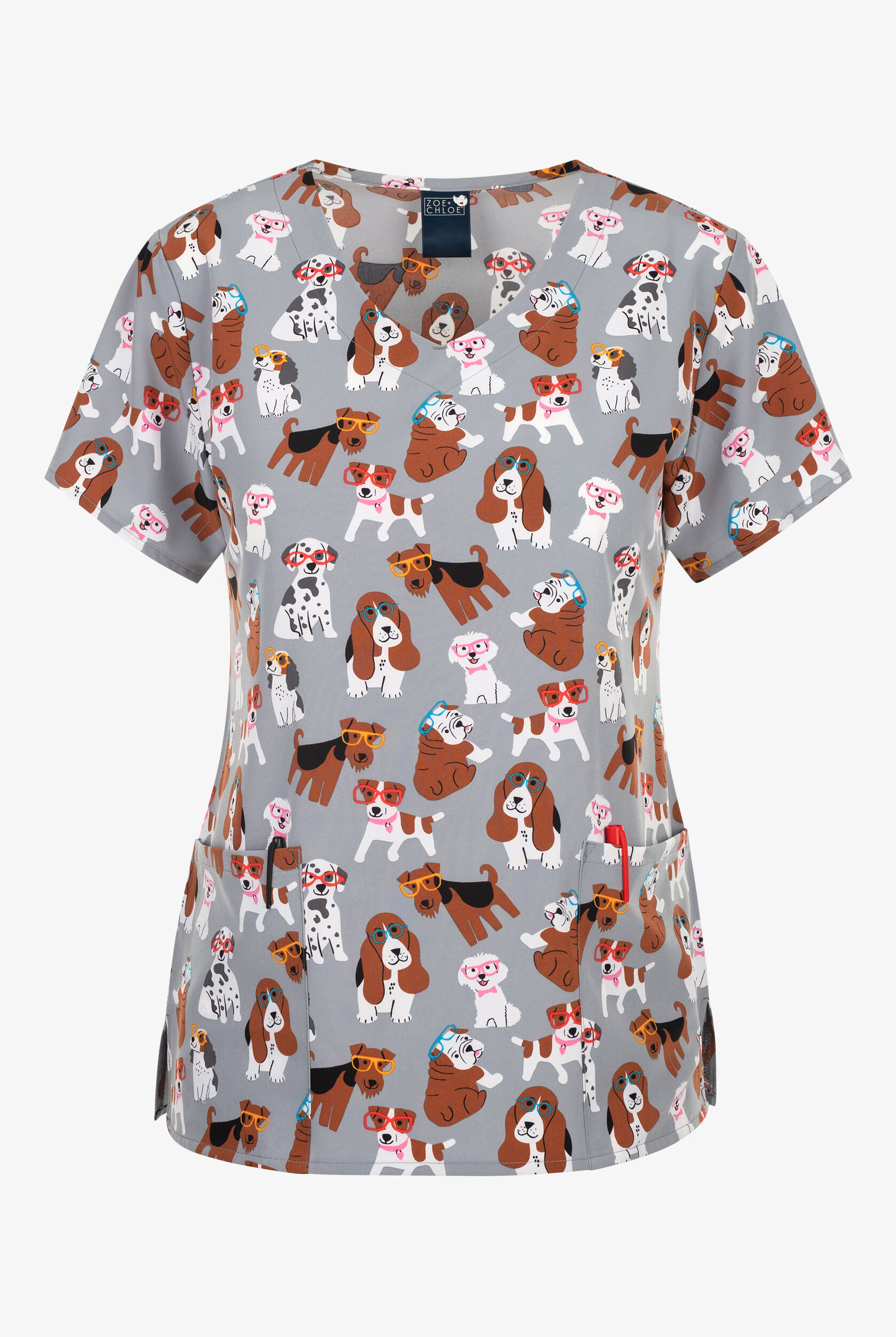 Zoe & Chloe Eyes on the Prize Women's 2-Pocket STRETCH V-Neck Print ...