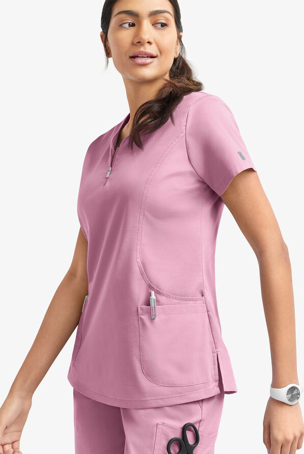 UA Butter-Soft STRETCH Curved Neck Zipper Scrub Top | Fashion Scrubs
