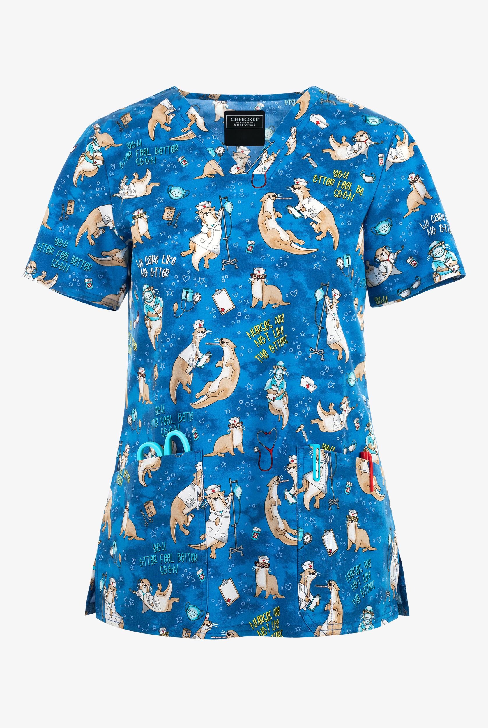 Cherokee Genuine Care Like No Otter Women's 2-pocket STRETCH V-Neck ...