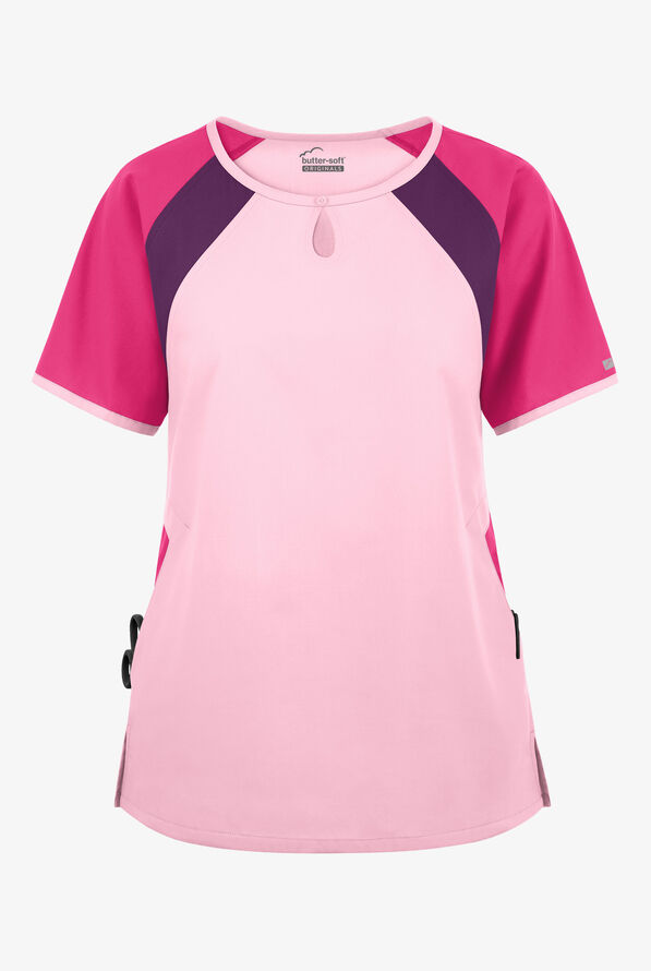 Butter-Soft Originals Color Block Women's 3-Pocket Keyhole Scrub Top ...