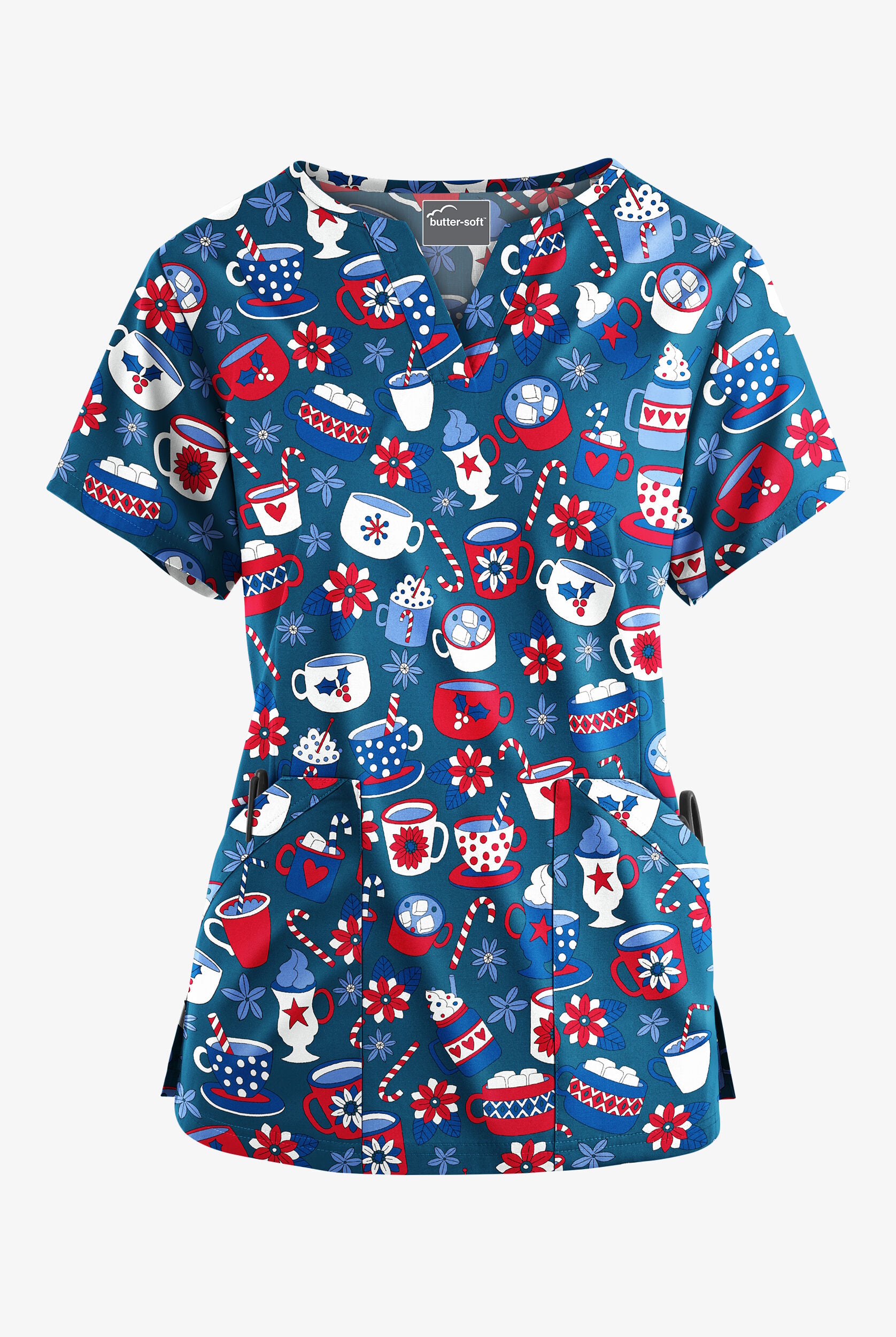 UA Butter-Soft XMAS Coco Caribbean Blue Women's 4-Pocket Notch Neck ...
