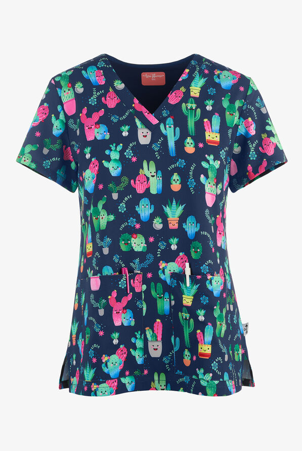 Zavate Ava Therese Audrey Can't Touch This V-Neck Print Scrub Top ...