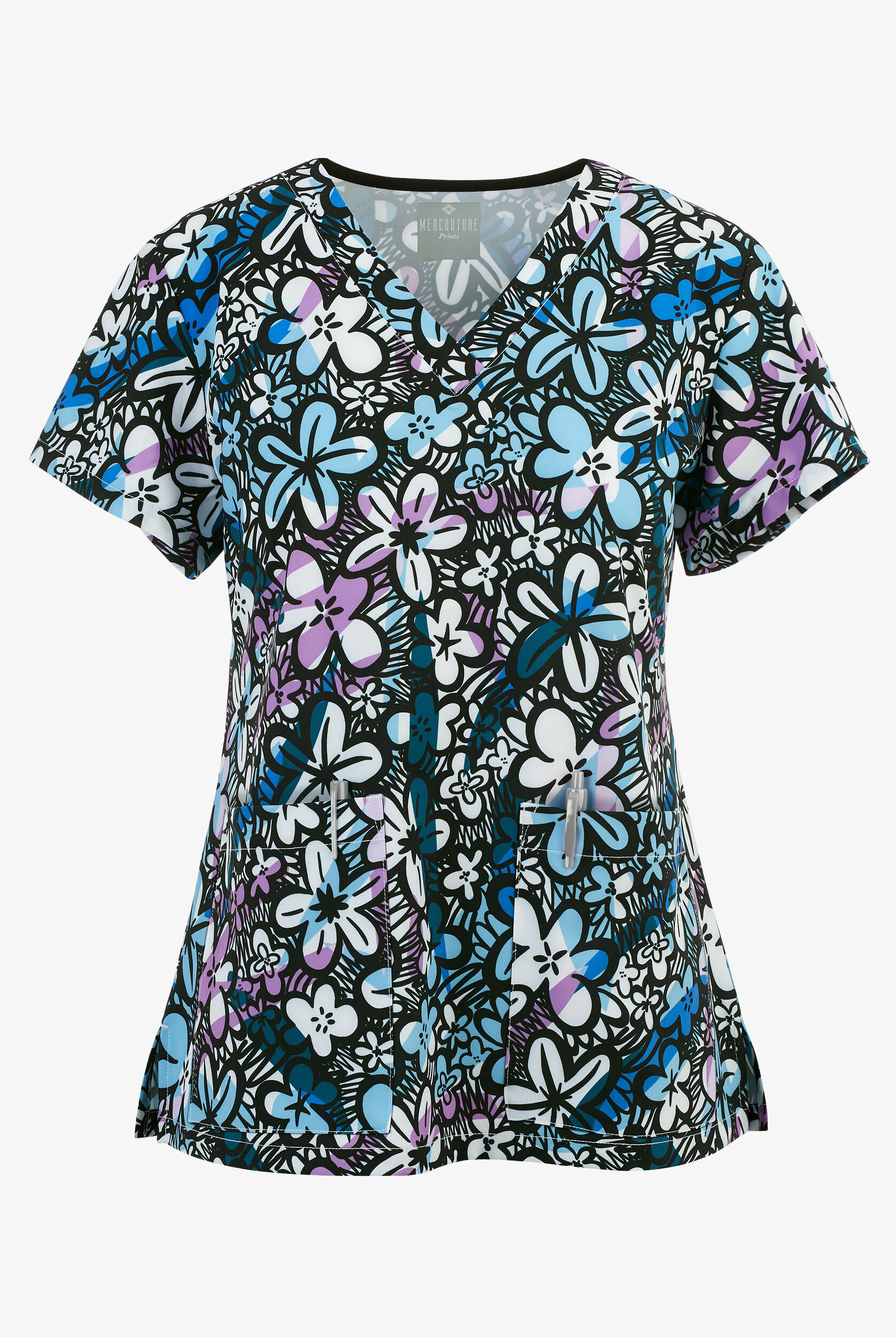Med Couture Scribble Floral Print Scrub Top, Print Scrubs