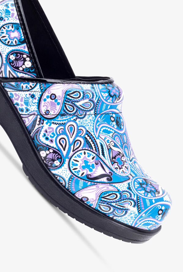 Savvy Women's Brandy Blue Purple Paisley Patent Clogs, Nursing Clogs