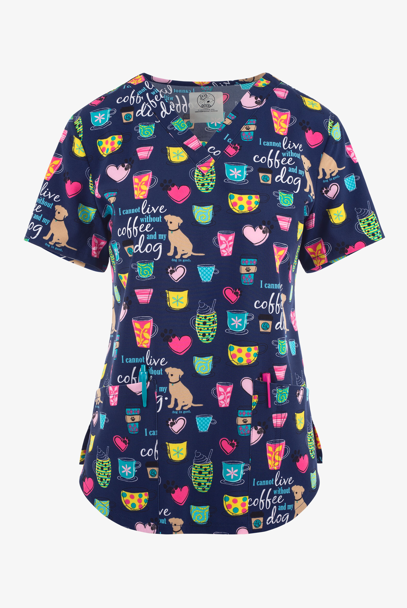 Cherokee Genuine Coffee and My Dog Women's 2-Pocket STRETCH V-Neck ...