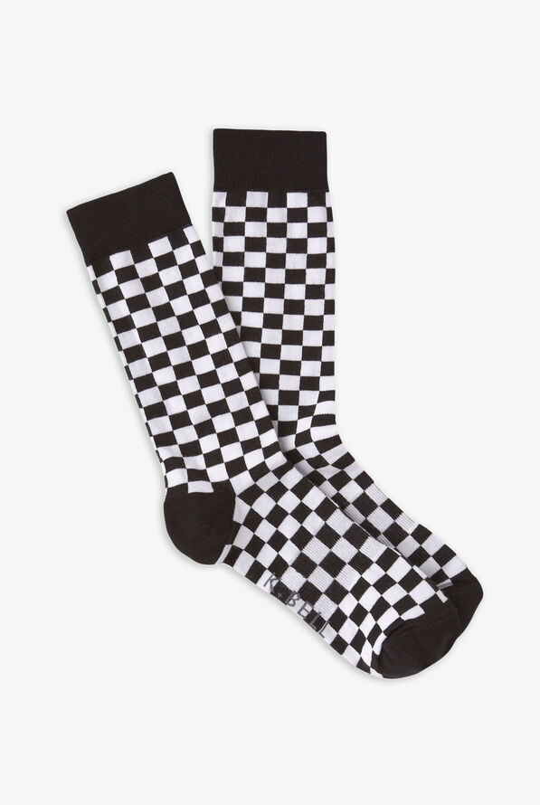 K.Bell Men's Checkerboard- Black/White Crew Socks, Nursing Accessories