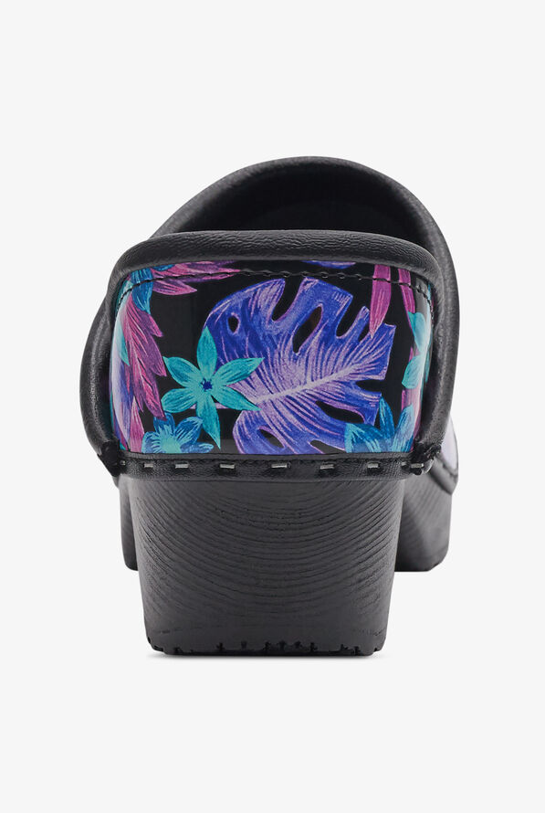 C&C Sweden Floral Luau Black Full Back Nursing Clogs, Nursing Shoes