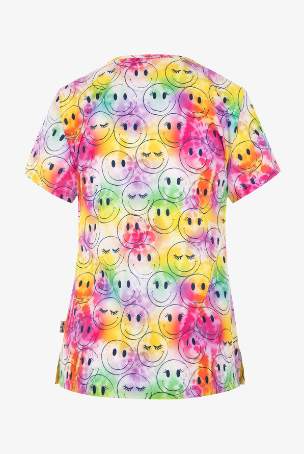 Zavate Ava Therese Smiley Vibes Women's 2-Pocket STRETCH V-Neck Print ...