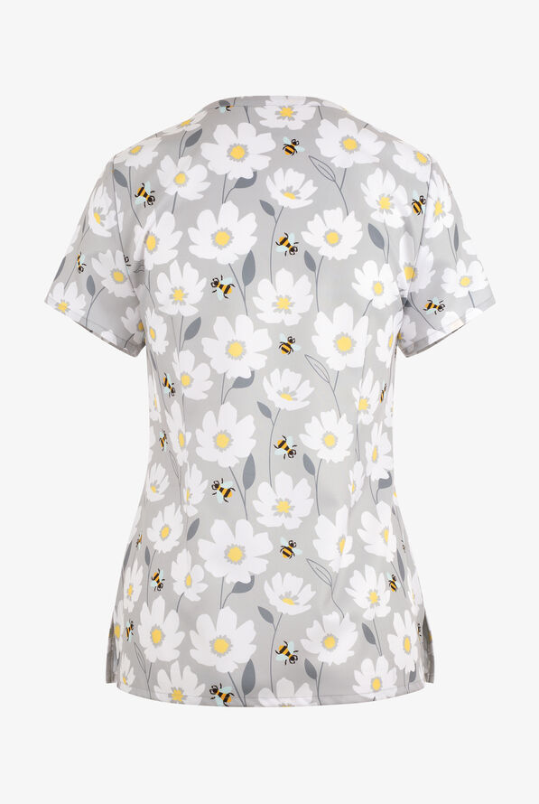 UA Exclusive Maevn Floral Busy Bees Women's 3-Pocket V-Neck Print Scrub ...