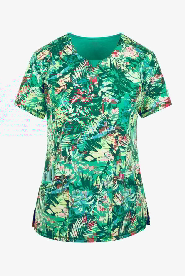 Infinity Tropic Texture Women's 3-Pocket STRETCH V-Neck Print Scrub Top ...