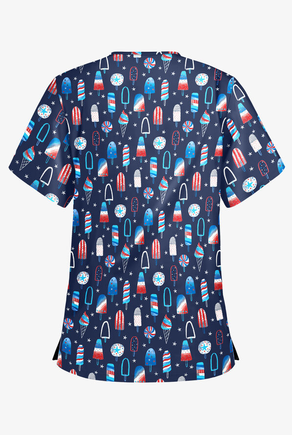 Butter-Soft Ice Cream Celebration Navy Print Scrub Top, Holiday Scrubs