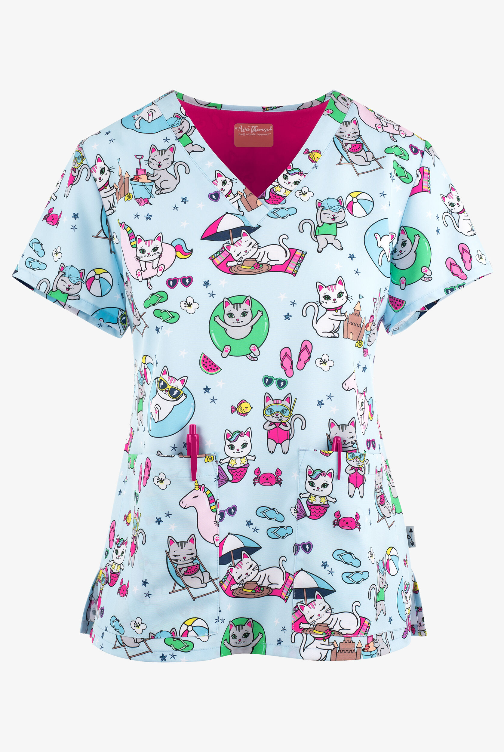 Zavate Ava Therese All About Me-ow Women's V-Neck Print Scrubs