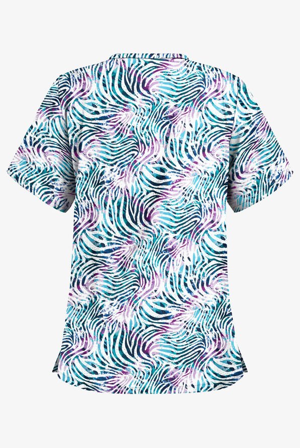 Butter-Soft Abstract Zebra Navy Women's 2-Pocket V-Neck Print Scrub Top ...