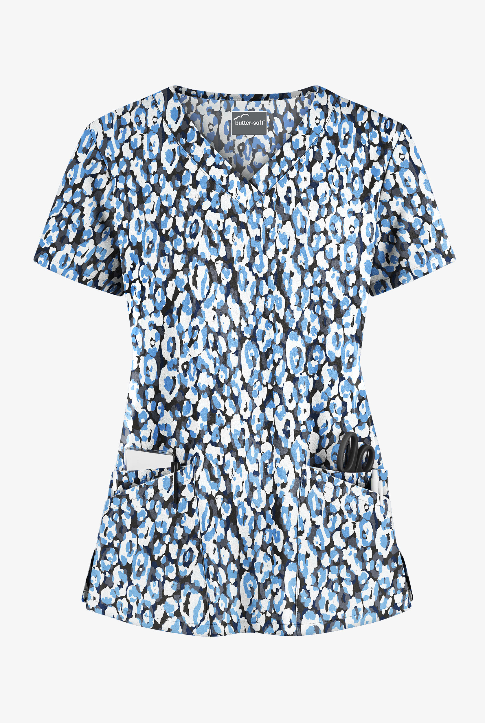 UA Butter-Soft Into the Wild Black V-Neck Scrub Top, Print Scrubs