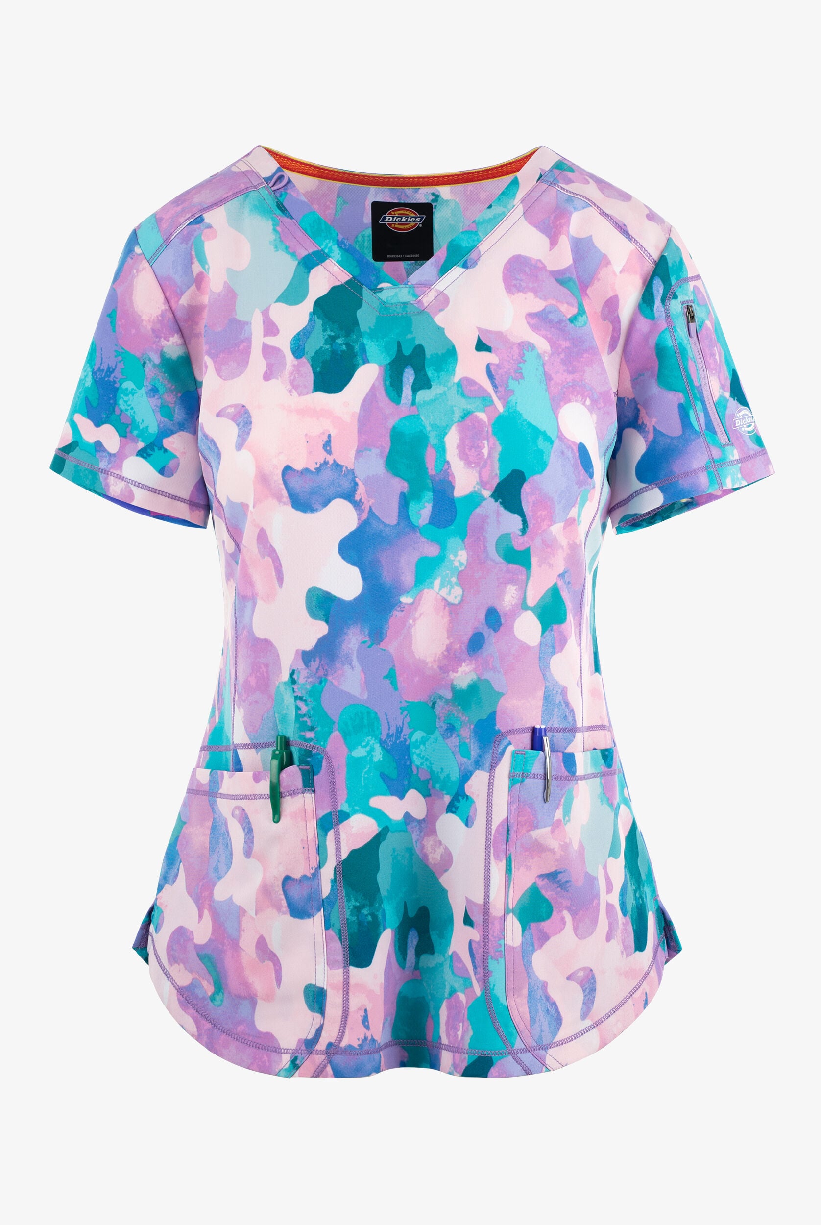 Dickies Dynamix Soft Camo-tion Women's 3-Pocket STRETCH V-Neck Print ...