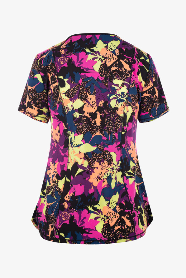Infinity Bold Botanics Floral Women's 2-Pocket STRETCH V-Neck Print ...