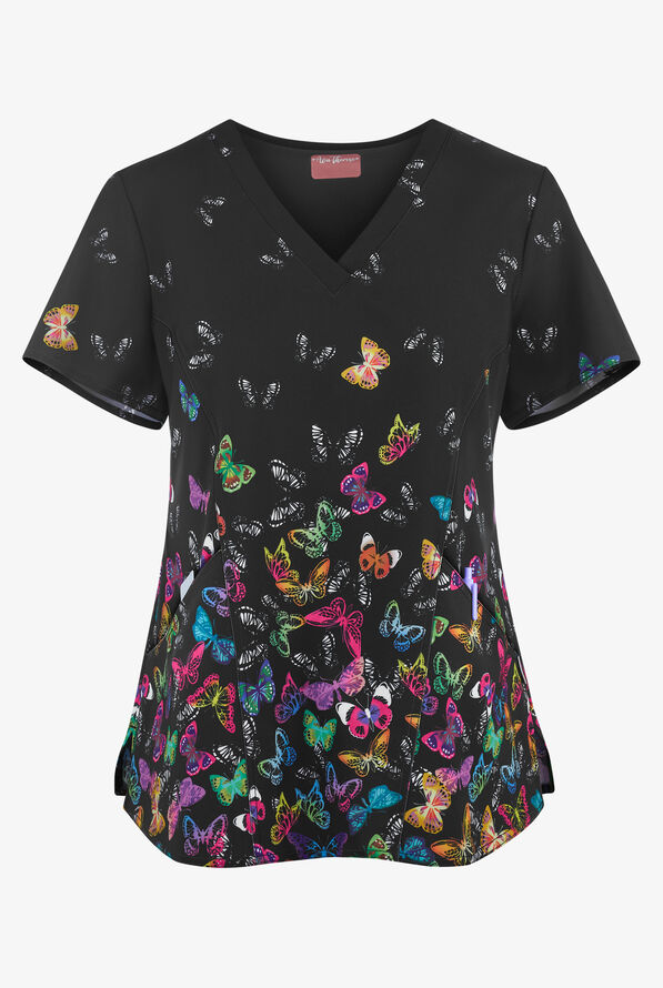 Zavate Ava Therese Vibrant V-Neck Print Scrub Top, Nursing Scrubs