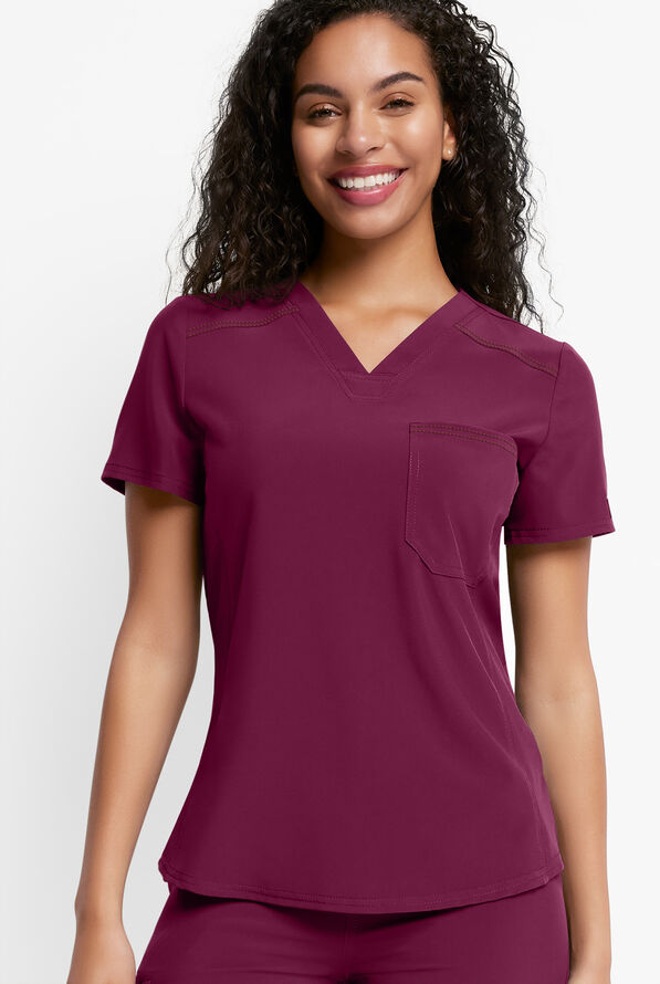 Dickies Riveting Women's 1-Pocket STRETCH Contrast Stitching Tuck In V ...