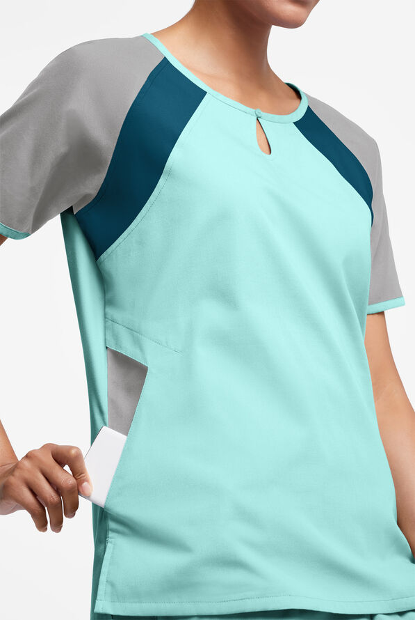 Butter-Soft Originals Color Block Women's 3-Pocket Keyhole Scrub Top ...