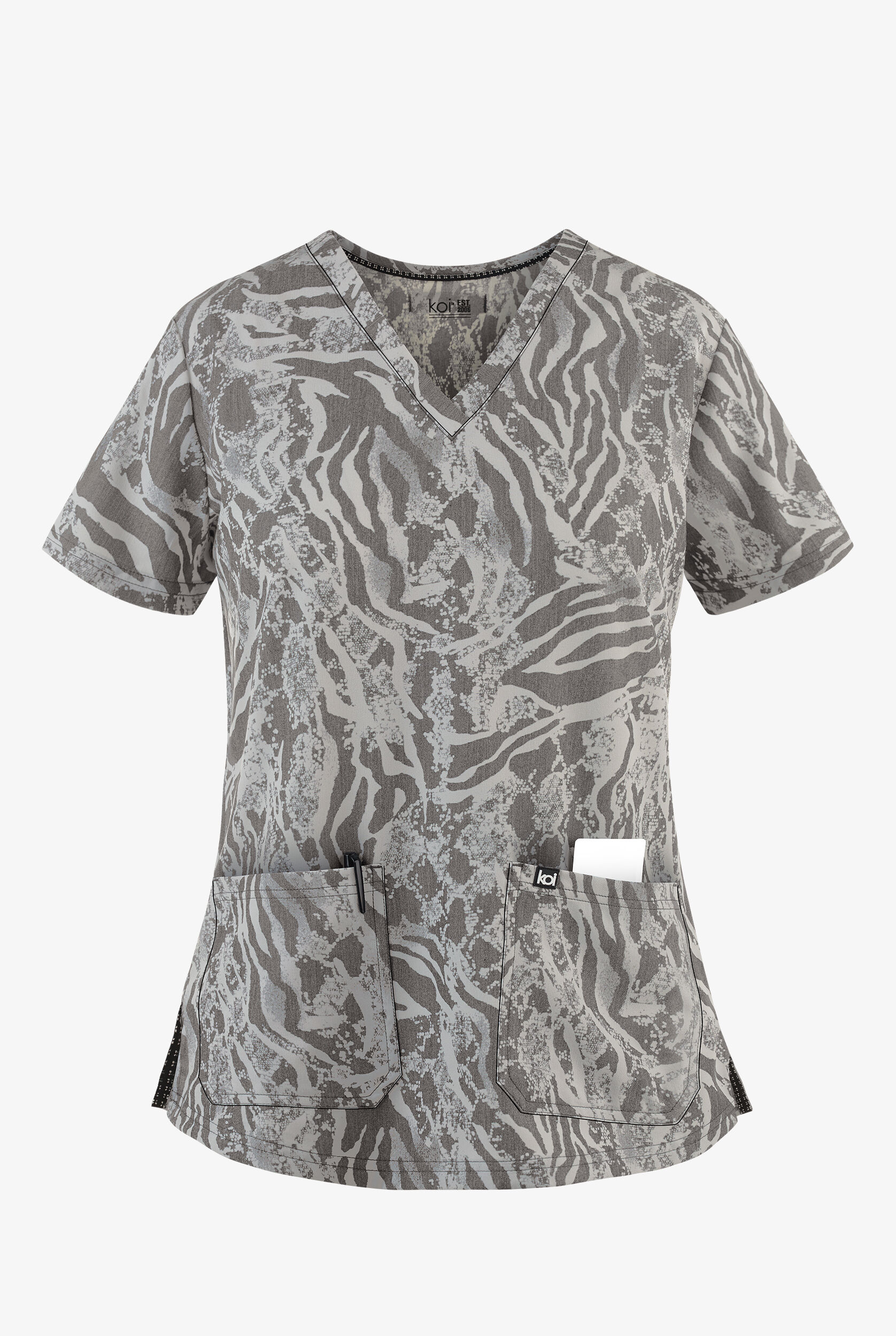 koi NextGen Zebra Snake Burnout Char Energy Scrub Top, Stretch Scrubs
