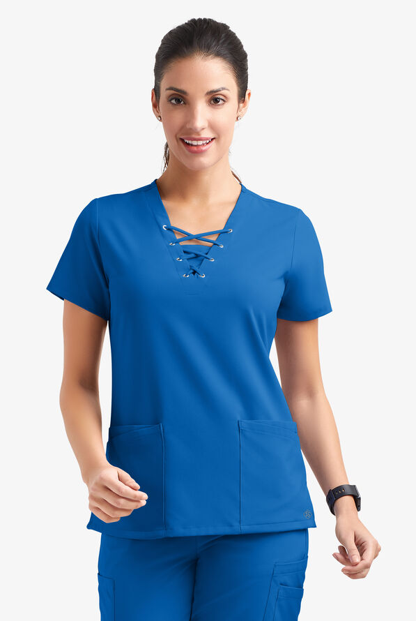 Easy STRETCH Gisele Lace Up V-Neck Scrub Top