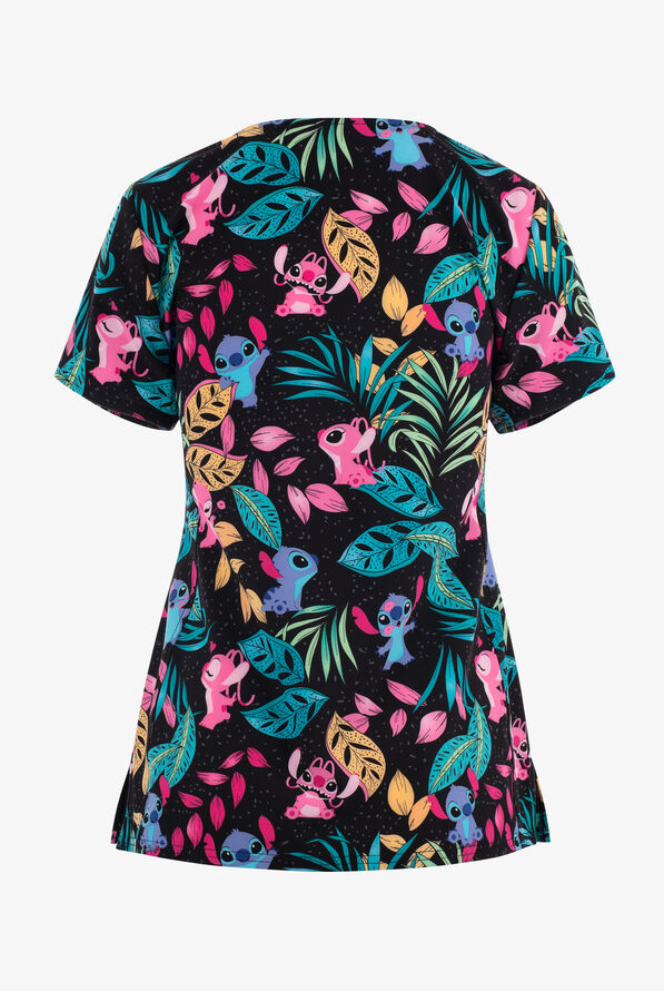 Tooniforms Disney's Angel And Stitch Women's 3-Pocket STRETCH V-Neck ...