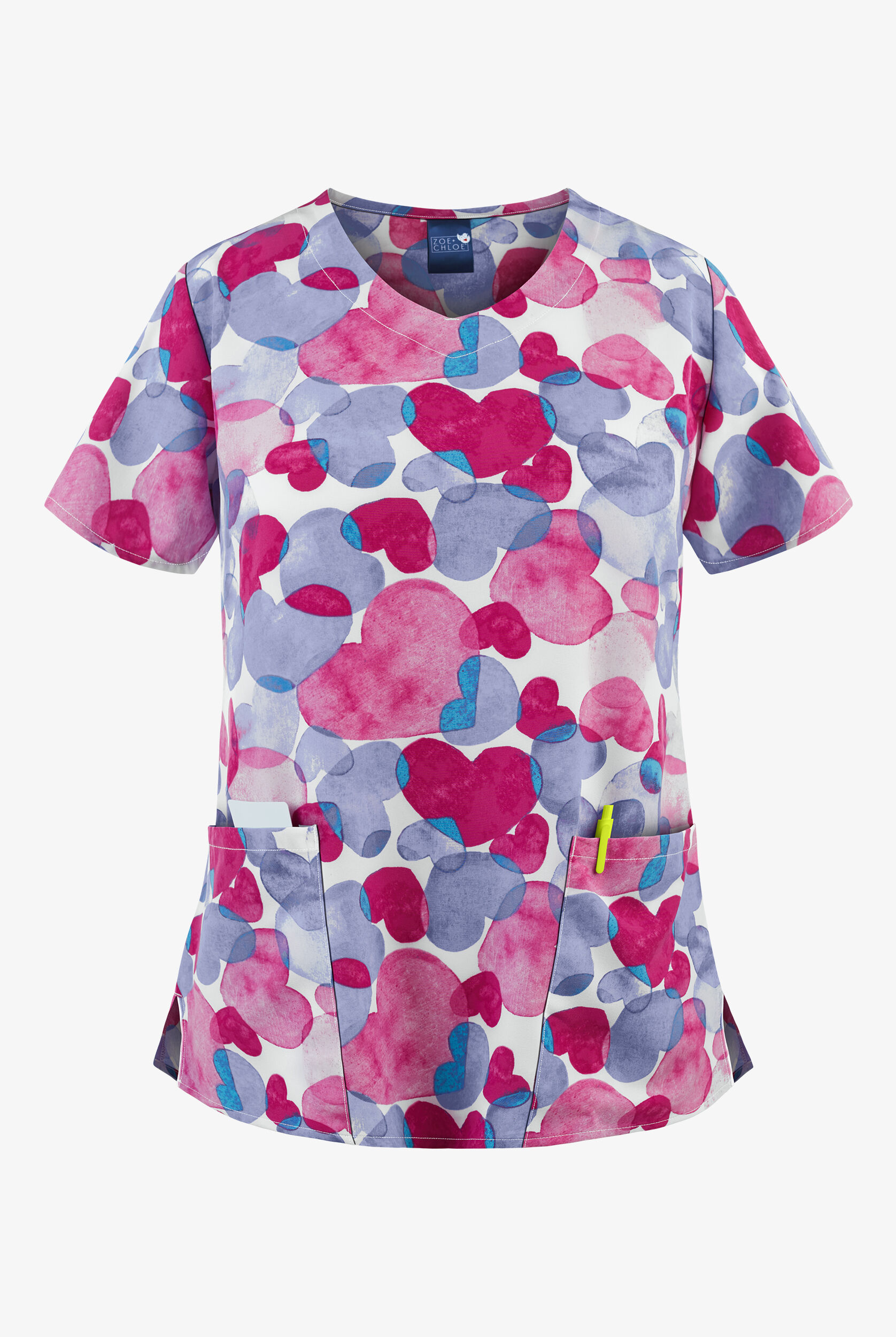 Zoe + Chloe Sentimental Hues V-Neck Print Scrub Top, Stretch Scrubs