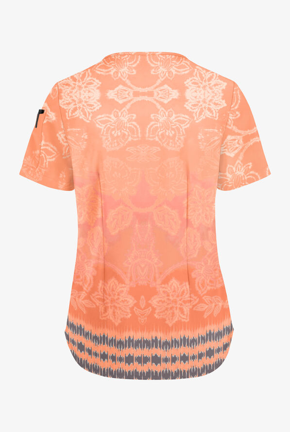 Easy STRETCH Tinted Blossoms Coral Sunset Women's Top, Floral Scrubs