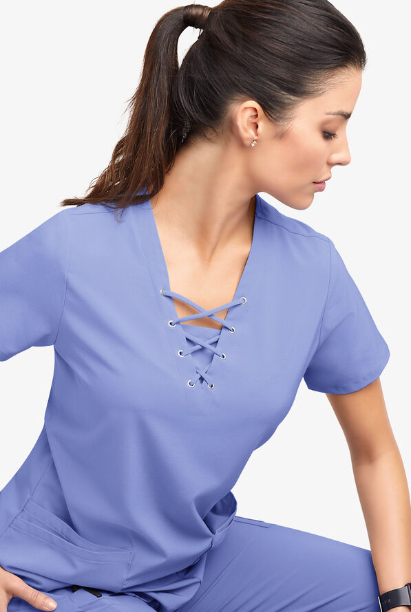 Easy STRETCH Gisele Lace Up V-Neck Scrub Top