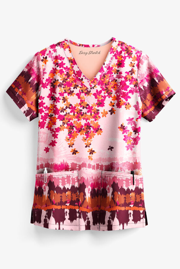 Easy STRETCH Watercolor Floral Powder Pink Scrub Top, Floral Scrubs