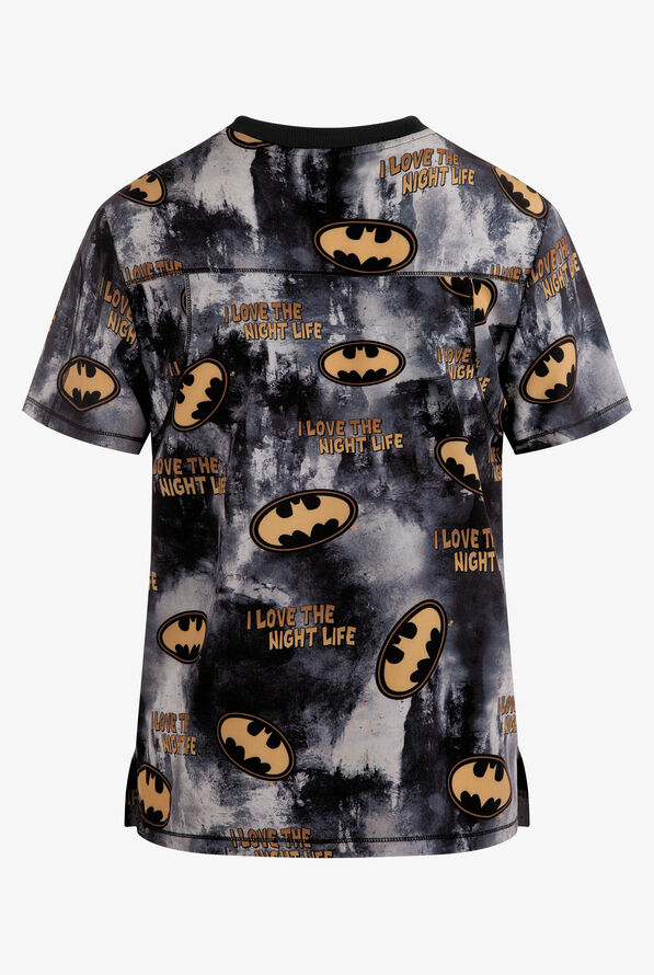 Cherokee Tooniforms Batman Men's Night Life Scrub Top, cartoon Scrubs