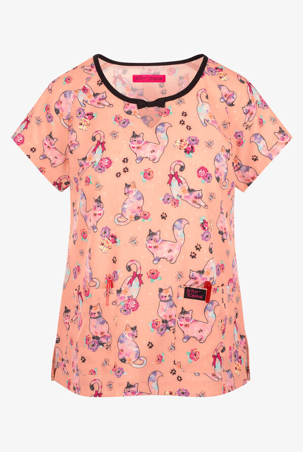 Betsey Johnson Spring Purrty Cats Women's 2-Pocket STRETCH Round Neck ...