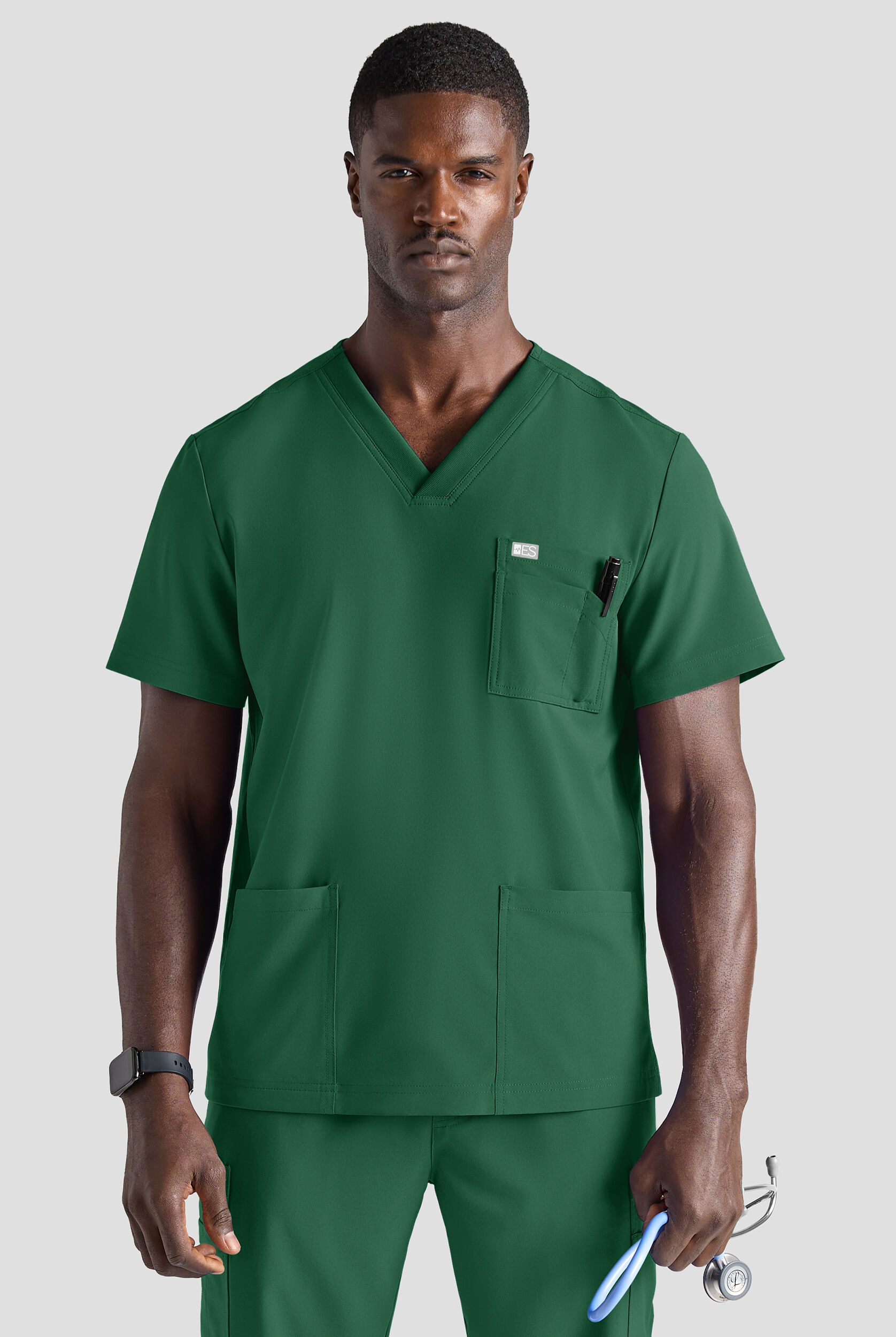 Camisa médica Easy STRETCH con cuello en V y 4 bolsillos para hombre ...
