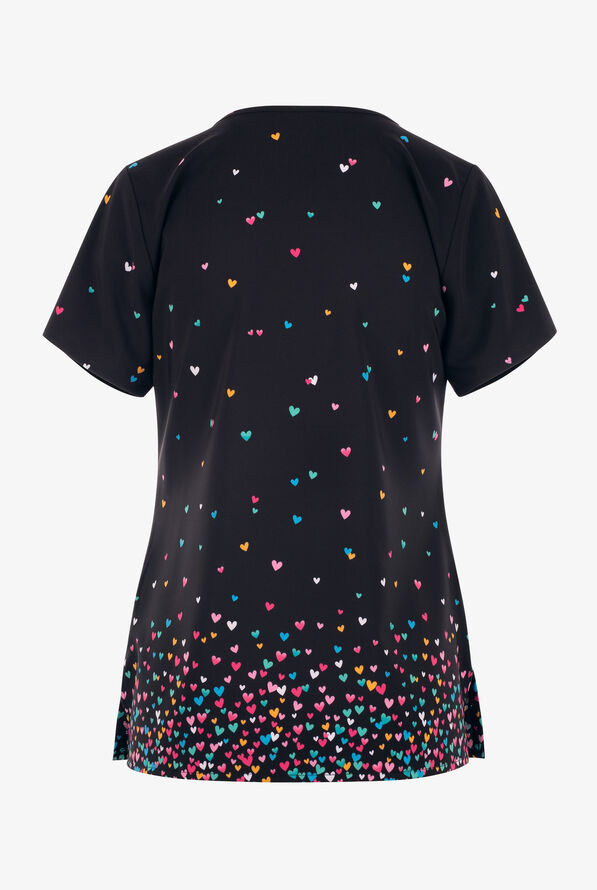 Zoe & Chloe Confetti Hearts Women's 2-Pocket STRETCH V-Neck Print Scrub ...