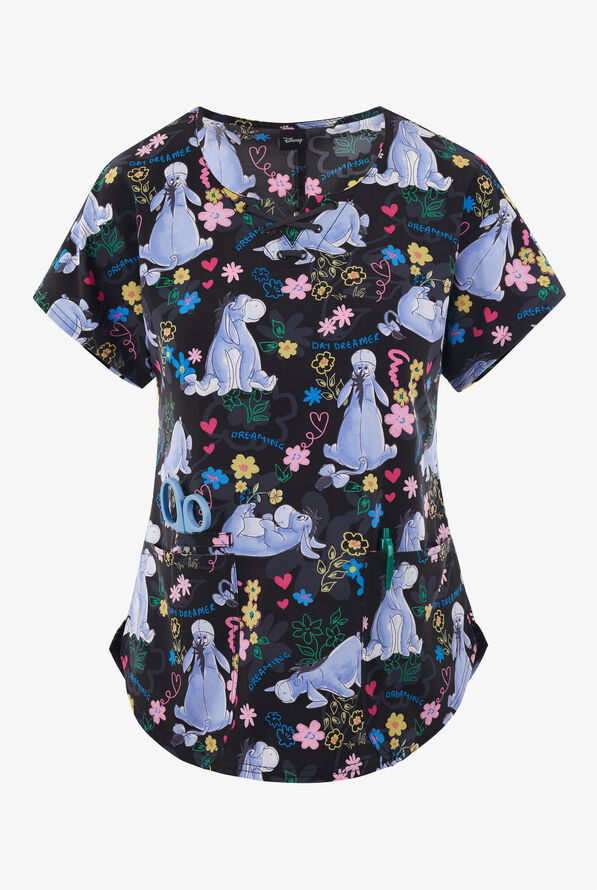 Tooniforms Disney's Eeyore Dreams Women's 2-Pocket STRETCH V-Neck Print ...