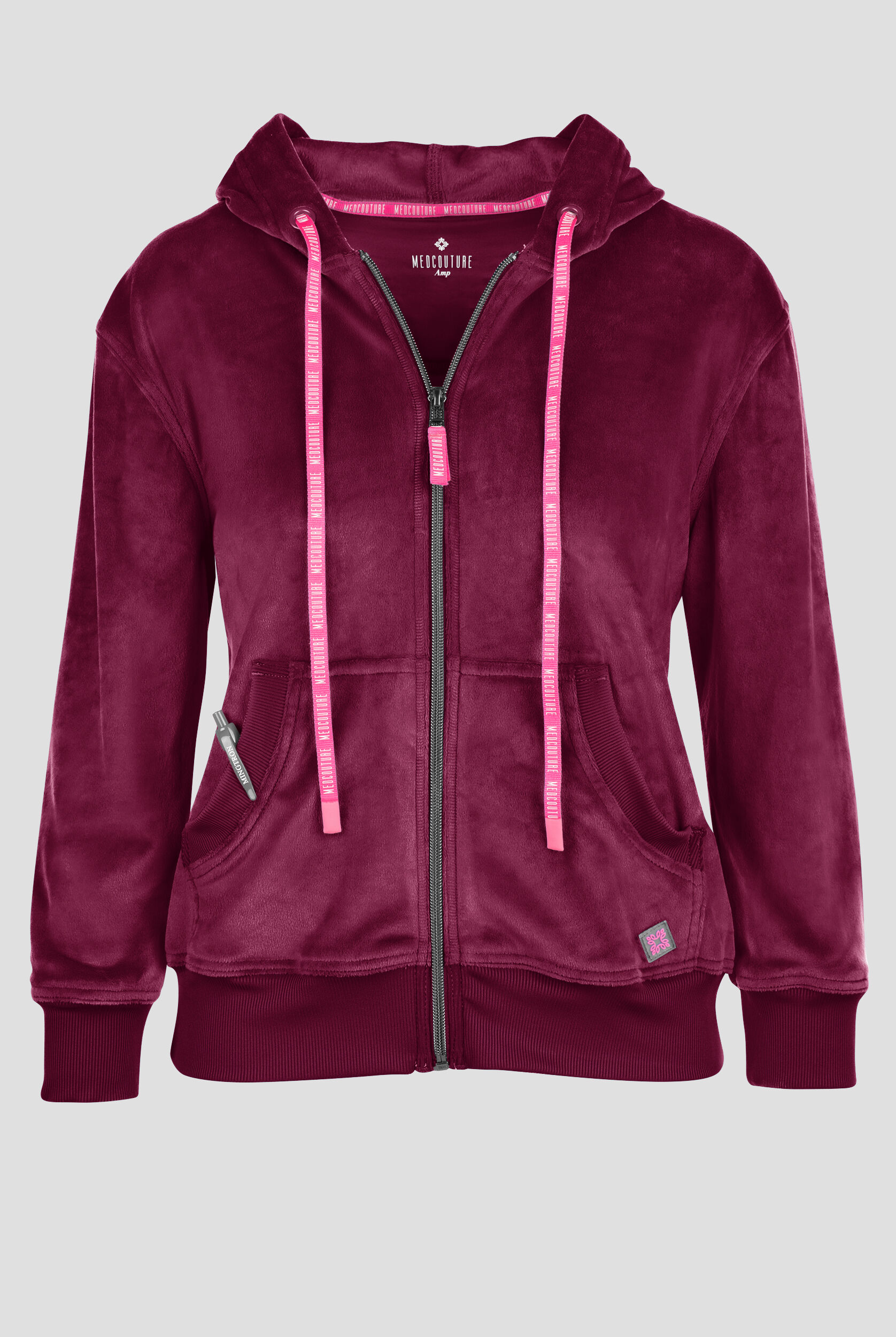 Med Couture Amp Women's 2-Pocket STRETCH Velour Embossed Logo Zip ...