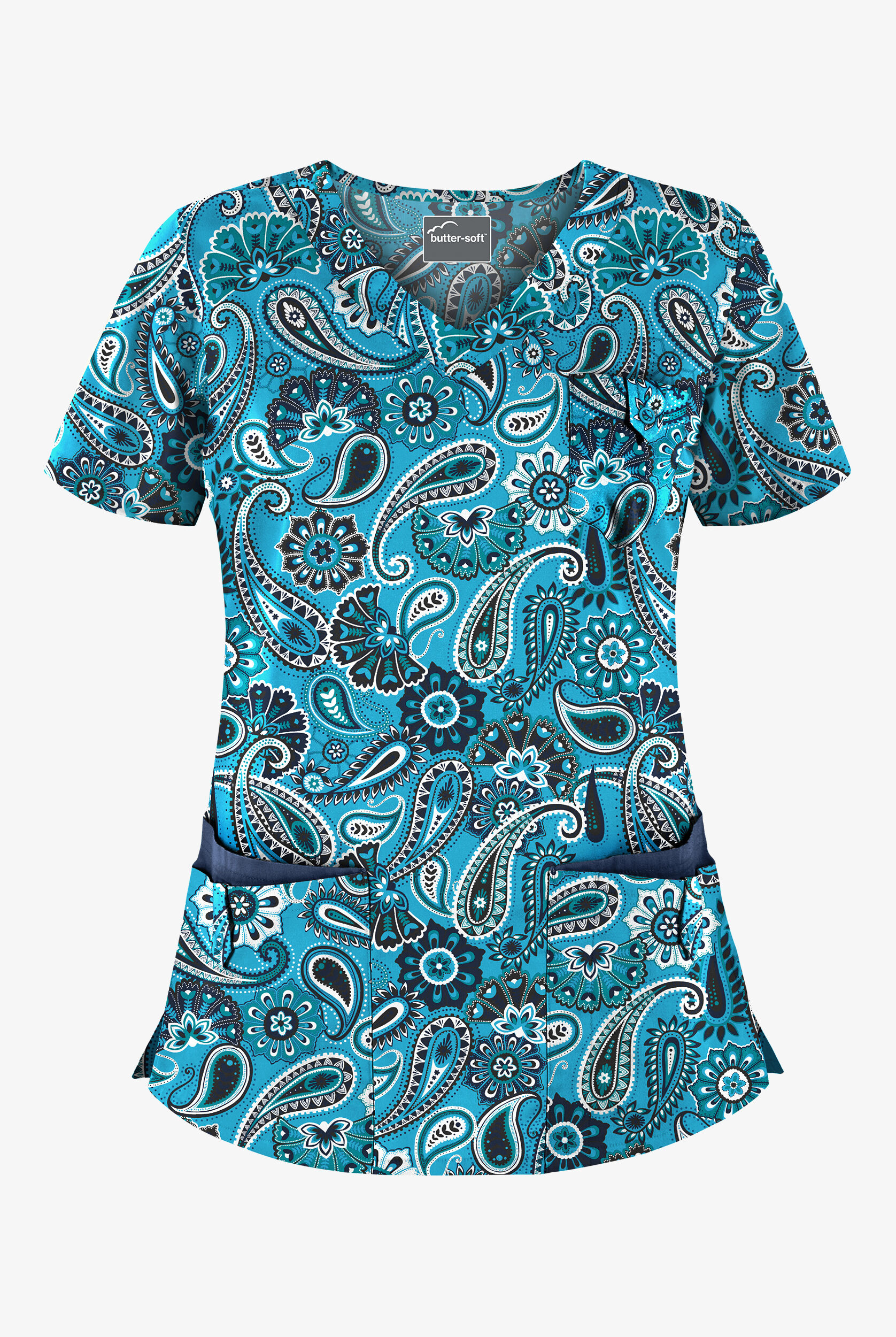 Butter-Soft Passion for Paisley V-Neck Print Scrub Top, Print Scrubs