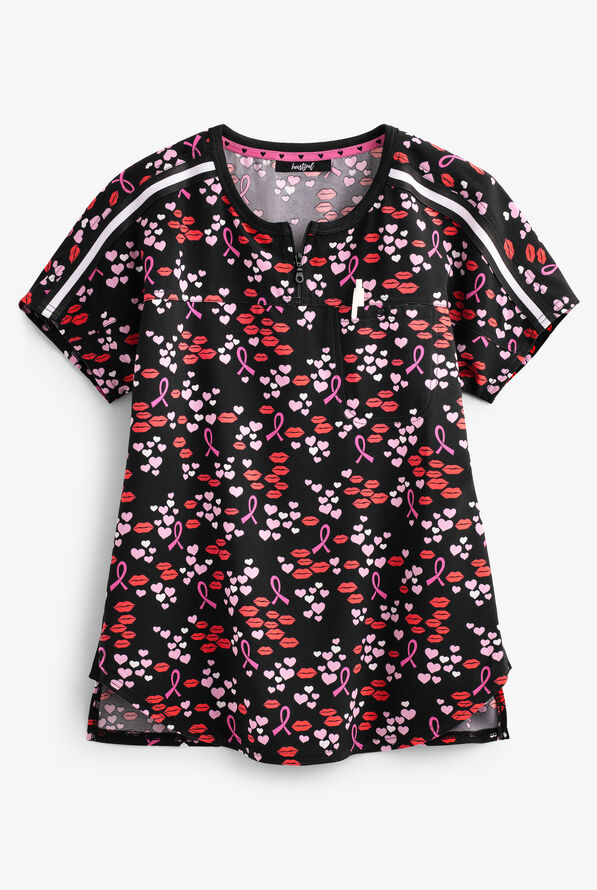 Heartsoul Loving Hope Round Neck Tuck-in Scrub, Pink Ribbon Scrubs