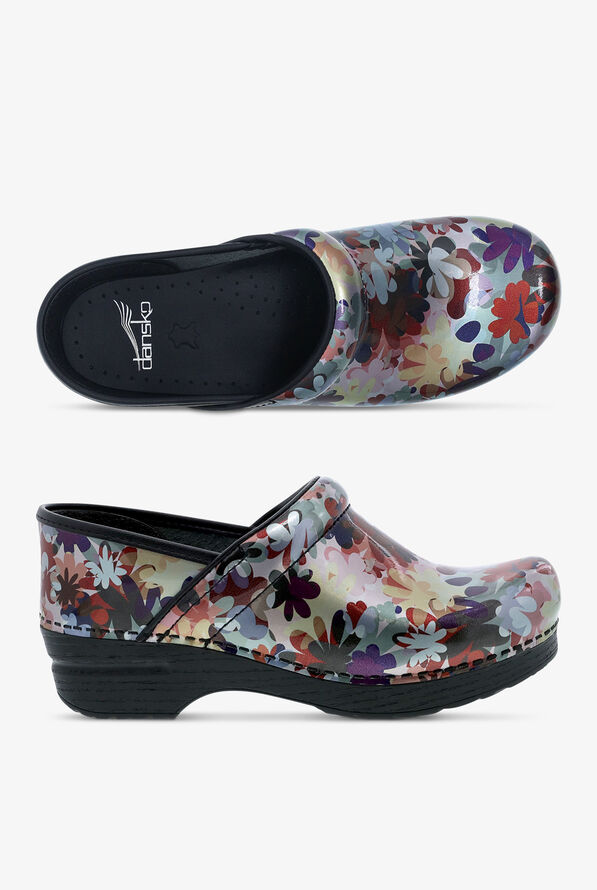 Dansko Women's Professional Boho Flower Patent Leather Nursing Clogs ...