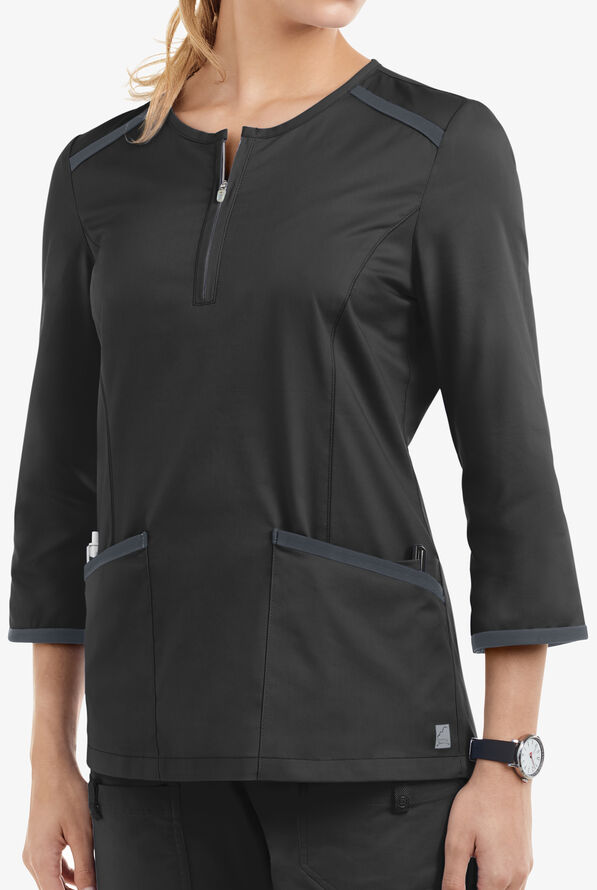 UA 3/4 Sleeve Scrub Top with Zip Closure, Fashion Solid Scrubs