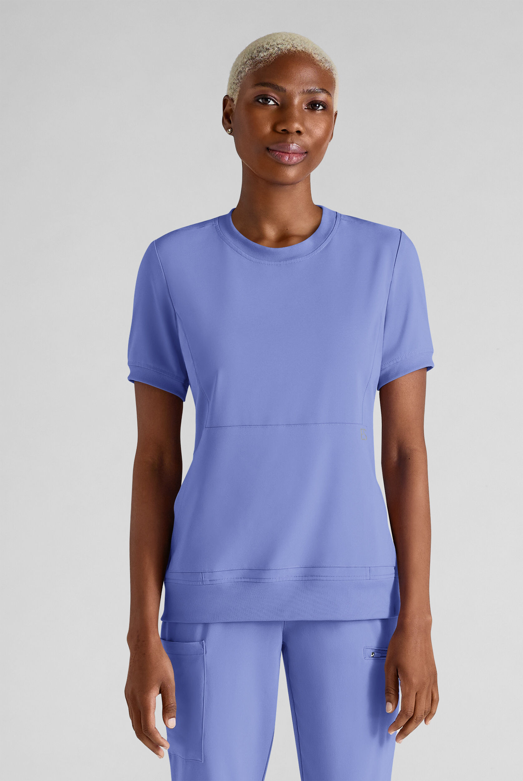 Easy STRETCH Women's 2-Pocket Crew Neck Top With Rib WB & Sleeve Cuffs ...