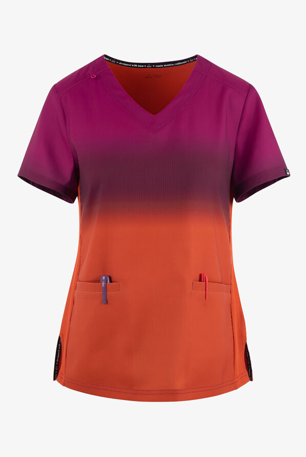 koi Lite Azalea Pink/Wine/Terracotta Ombre Women's 2-Pocket STRETCH V ...