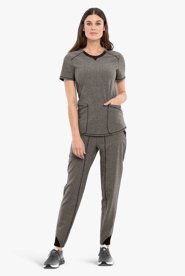 Cherokee Infinity Round Neck Rib Knit Back Scrub Top, Infinity Scrubs