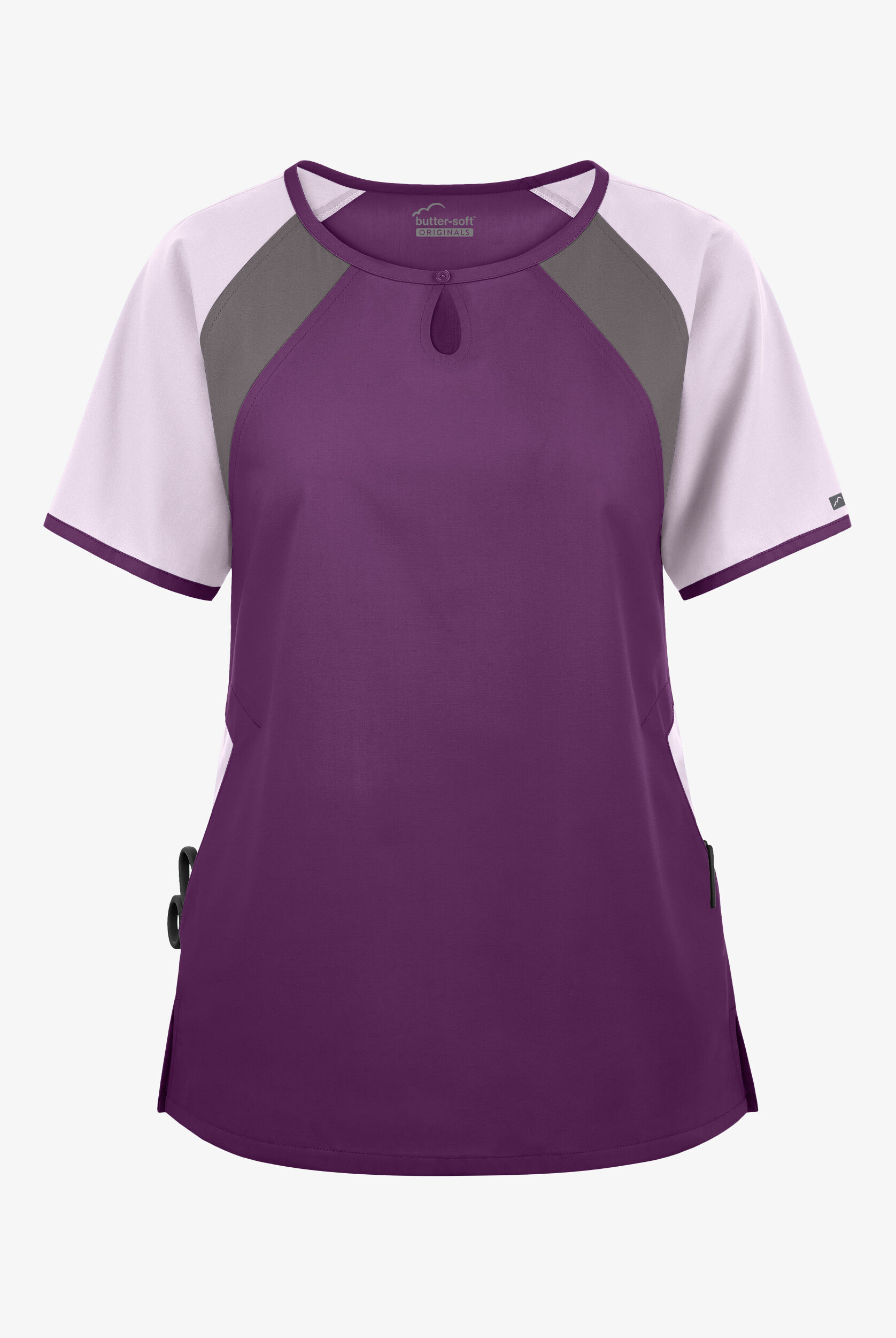 Butter-Soft Originals Color Block Women's 3-Pocket Keyhole Scrub Top ...
