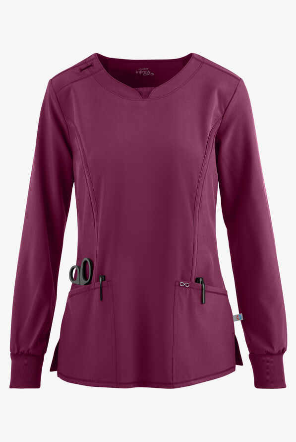 Cherokee Infinity Women's 3-Pocket STRETCH Round Neck Long Sleeve Scrub ...