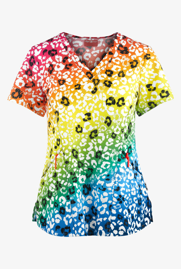 Zavate Ava Therese Wild & Bright V-Neck Print Scrub Top,Nursing Scrubs