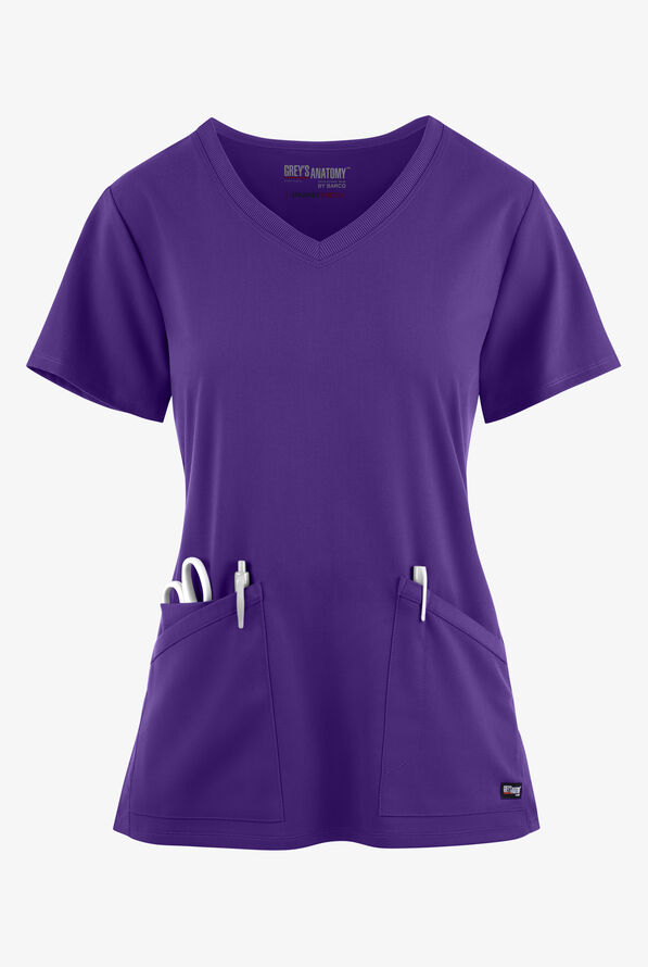Grey's Anatomy Spandex 3-Pocket V-Neck Scrub Top, Nursing Scrubs