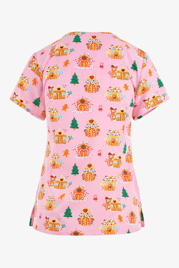 Maevn Gingerbread Village Christmas Women's 3-Pocket STRETCH V-Neck ...