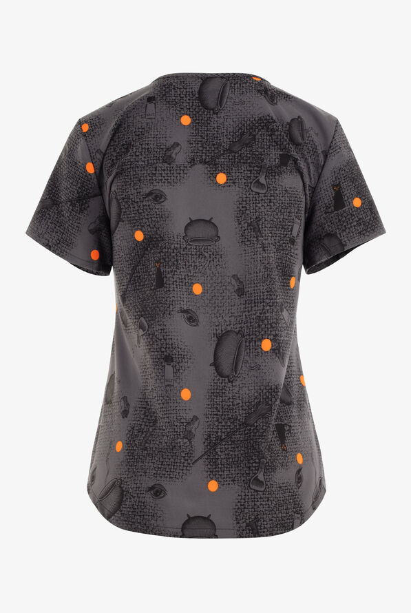 Tooniforms Hocus Pocus Women's 2-Pocket STRETCH V-Neck Print Scrub Top ...